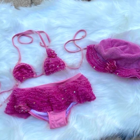 Kate Mack | Swim | Kate Mack Girls Bikini Bathing Suit And Hat Set Size ...